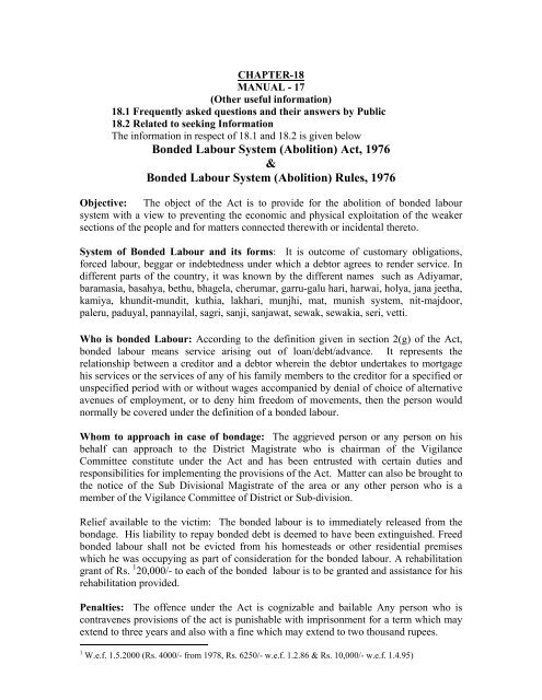 Bonded Labour System - Department of Labour, Government of ...