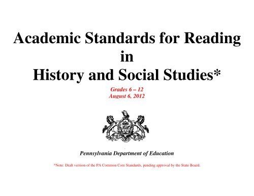Academic Standards for Reading in History and Social Studies* - SAS