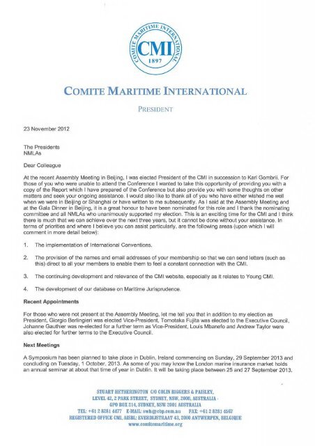 Letter to NMLA Presidents - Comite Maritime International