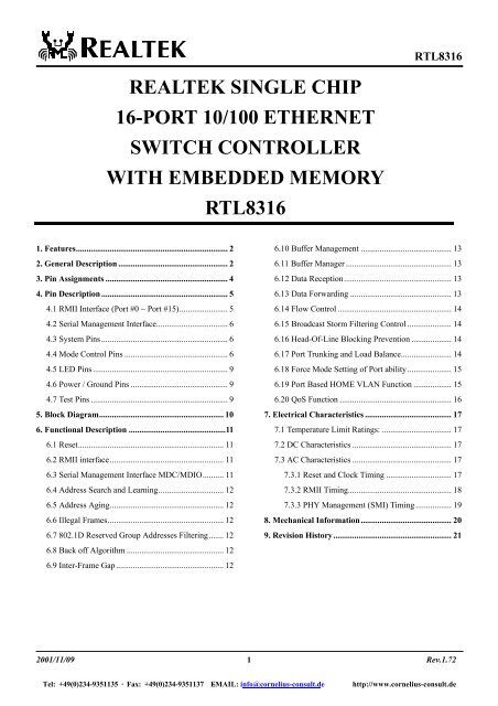 realtek single chip 16-port 10/100 ethernet ... - Cornelius-Consult