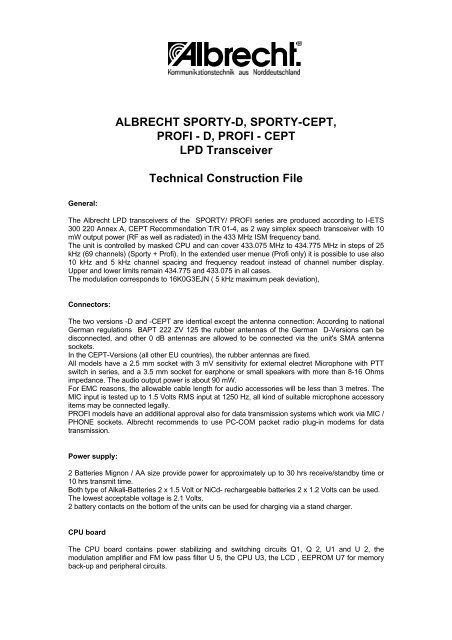 ALBRECHT SPORTY-D, SPORTY-CEPT, PROFI - Alan-Albrecht ...