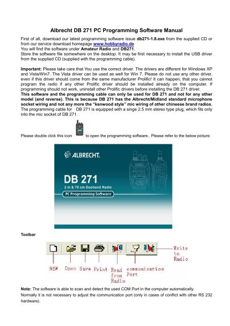 Albrecht DB 271 PC Programming Software Manual