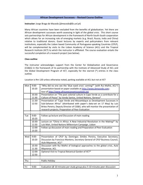 1 African Development Successes â Revised Course Outline