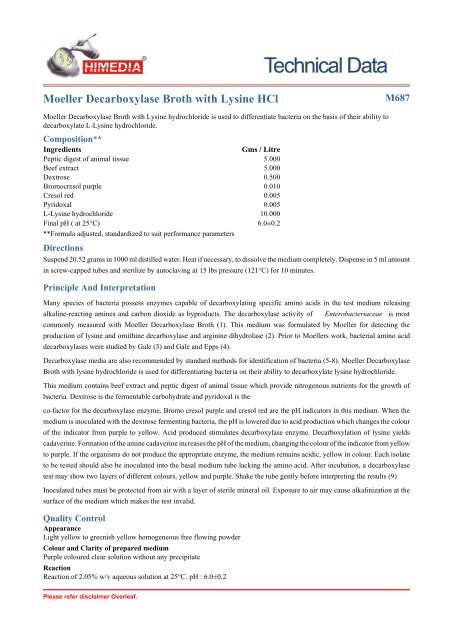 Lysine Decarboxylase Test Reaction