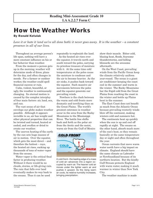 Reading Mini-Assessment Grade 10 LA A.2.2