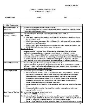 Sample 5th Grade SLO