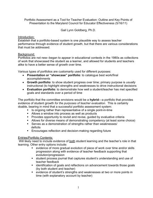 Portfolio Assessment Presentation Outline