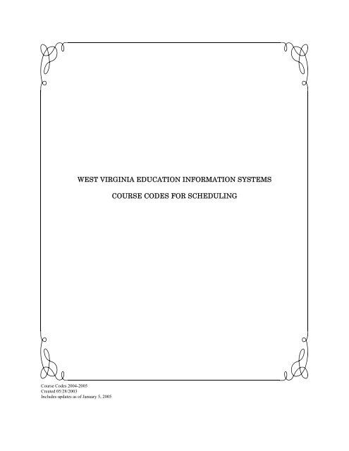 course codes for scheduling - wveis