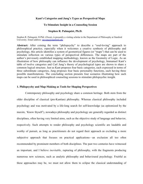 Kant's Categories and Jung's Types as Perspectival Maps To - NPCA