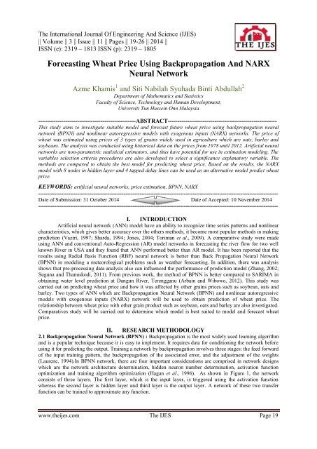 Forecasting Wheat Price Using Backpropagation And Narx Neural Network