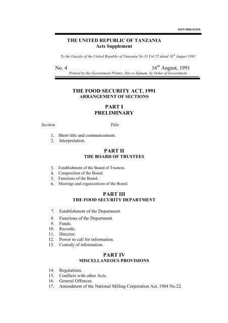 The Food Security Act, 1991 - Ministry Of Agriculture, Food and ...