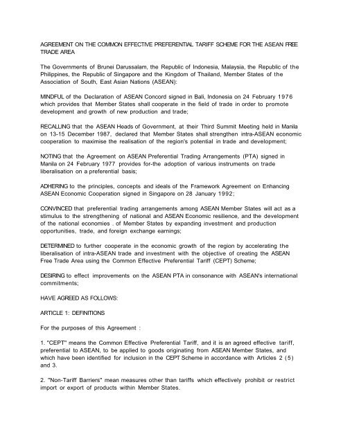 agreement on the common effective preferential tariff scheme