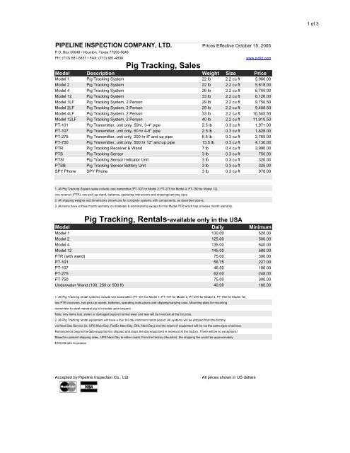 Master Price List - Pipeline Inspection Co. Ltd
