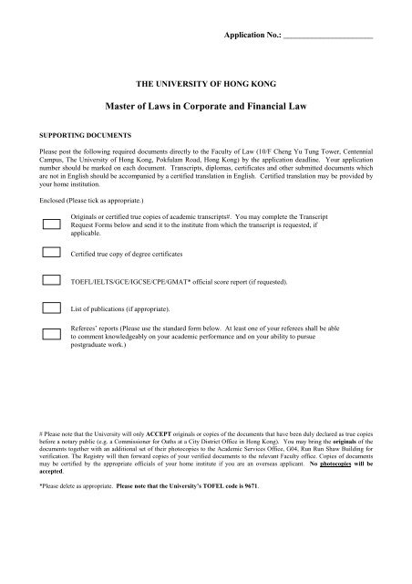 supporting documents and reference letters - Faculty of Law, The ...
