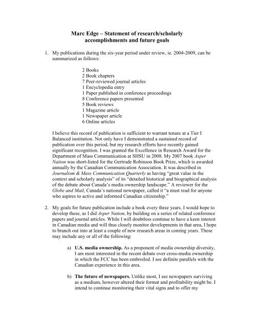 statement of research/scholarly accomplishments and ... - Marc Edge