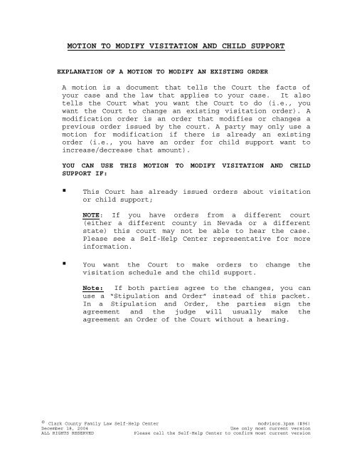 Motion To Modify Visitation And Child Support The Clark County 
