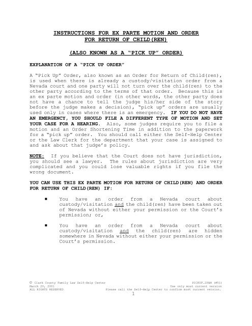 instructions for ex parte motion and order for - the Clark County ...