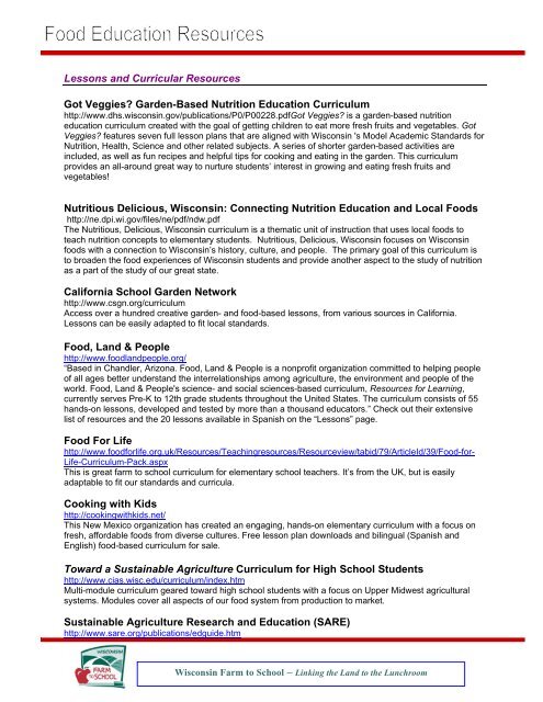 Food education resources - Center for Integrated Agricultural Systems