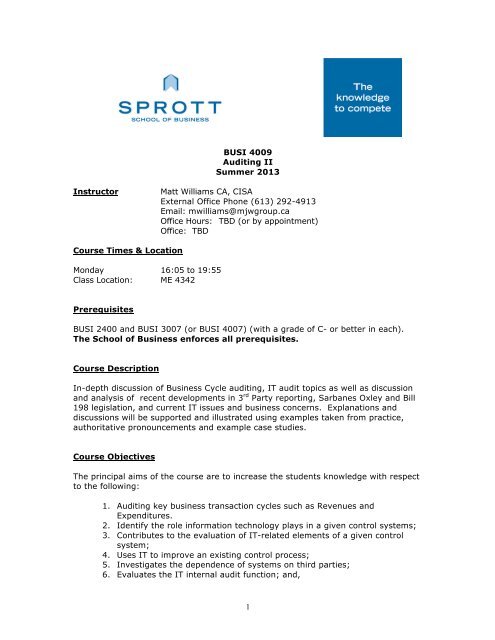 BUSI 4009A - Matt Williams - Sprott School of Business