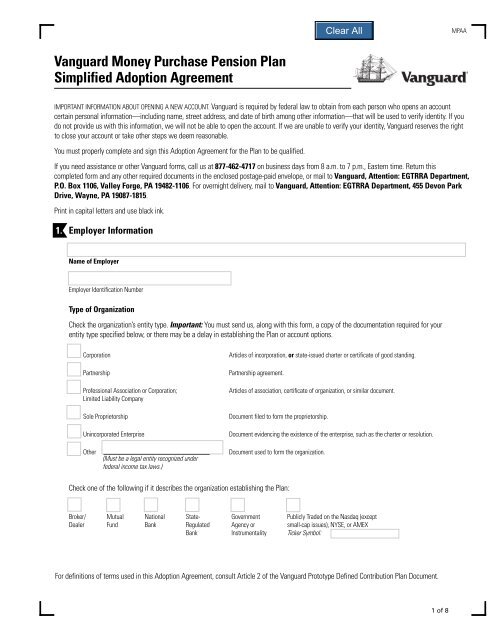 Vanguard Money Purchase Pension Plan Simplified Adoption ...