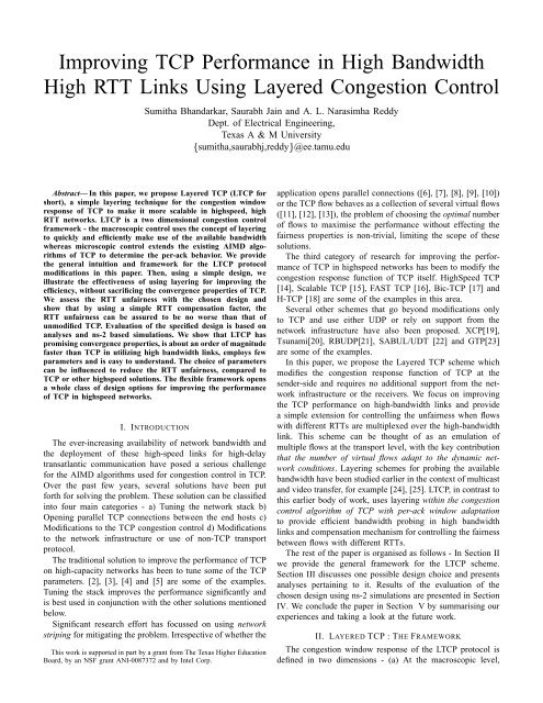 Improving TCP Performance in High Bandwidth High RTT Links ...