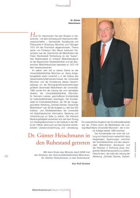 Dr. GÃ¼nter Heischmann in den Ruhestand getreten - Die Bayerische ...