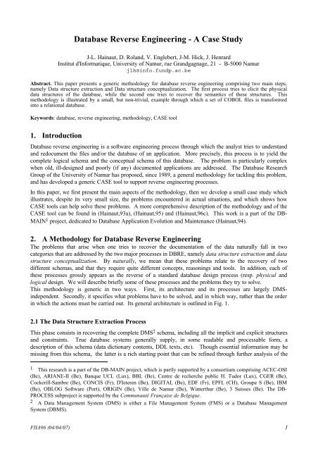 Database Reverse Engineering - A Case Study - Institut d'Informatique