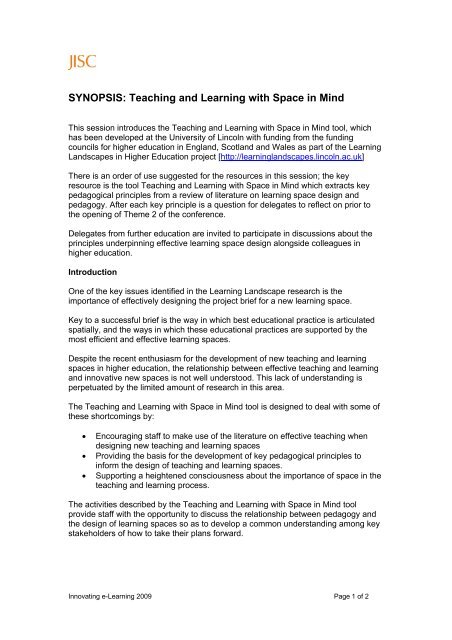 SYNOPSIS: Teaching and Learning with Space in Mind