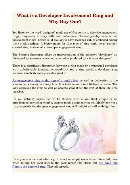 What is a Developer Involvement Ring and Why Buy One?