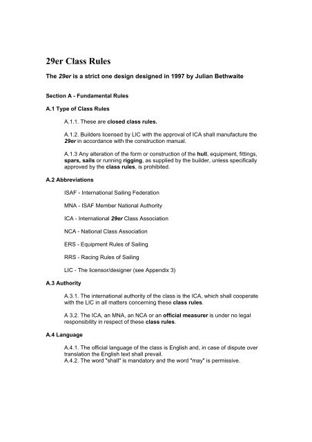 29er Class Rules - Sailmaker.org