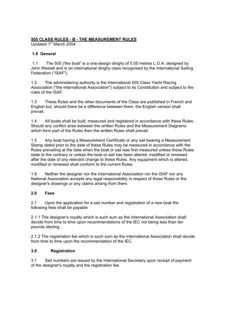 505 CLASS RULES - B - THE MEASUREMENT ... - Sailmaker.org