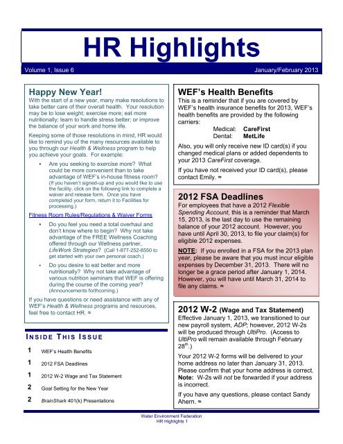 HR Highlights - Staff Intranet Home Page - Water Environment ...