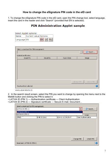 How to change the eSignature PIN code in the eID card - eParaksts