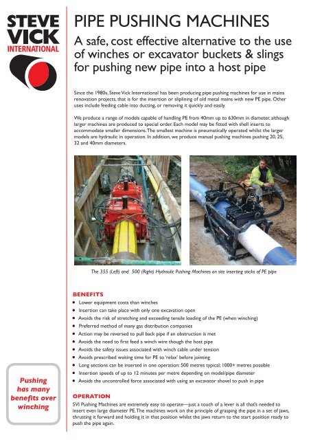 PIPE PUSHING MACHINES - Steve Vick International