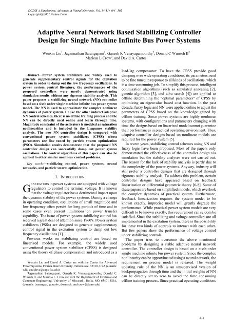 Adaptive Neural Network Based Stabilizing Controller Design ... - rtpis