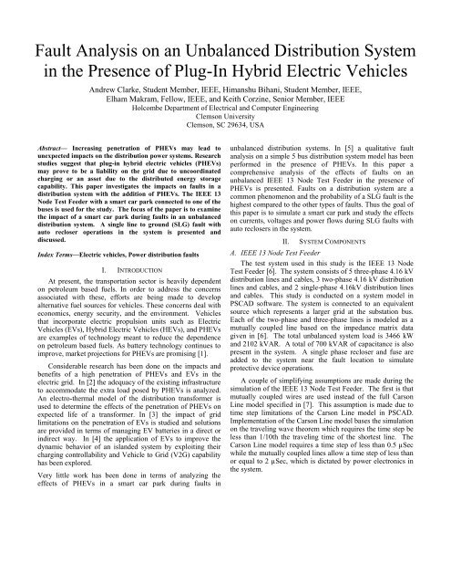 Fault Analysis on an Unbalanced Distribution System in the ... - rtpis