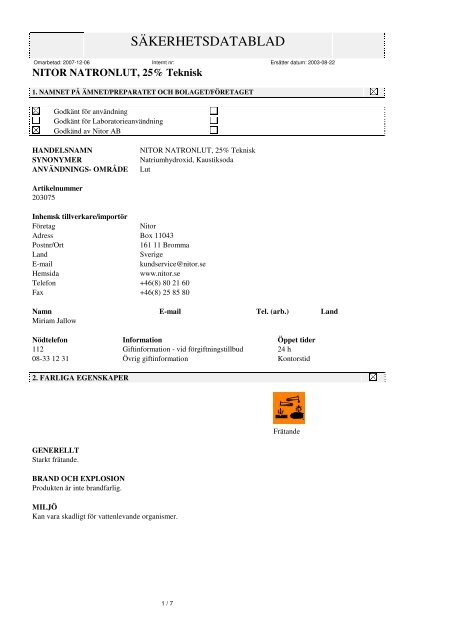 NITOR NATRONLUT, 25% Teknisk
