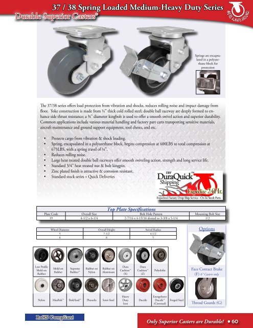 37 / 38 Spring Loaded Medium-Heavy Duty Series - Casters