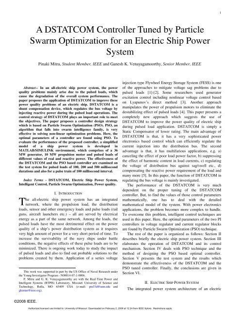 A DSTATCOM Controller Tuned by Particle Swarm ... - rtpis