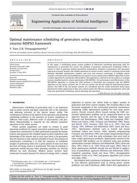 Optimal Maintenance Scheduling Of Generators Using Multiple Rtpis