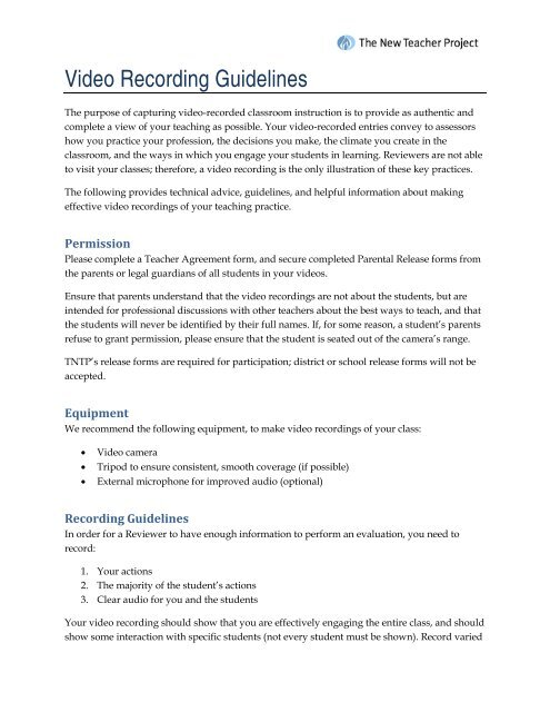 Video Recording Guidelines - TNTP