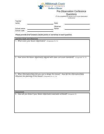 Pre-Observation Conference Form Name Date Building
