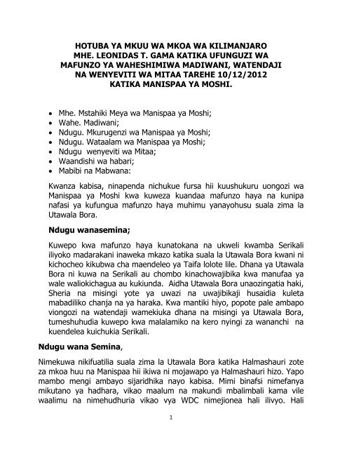 hotuba ya mkuu wa mkoa wa kilimanjaro mhe. leonidas t. gama ...