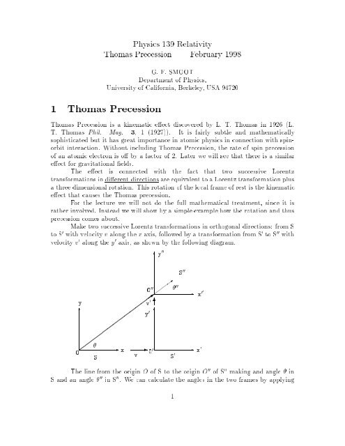 1 Thomas Precession - University of Colorado at Boulder
