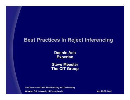 Best Practices in Reject Inferencing - University of Pennsylvania