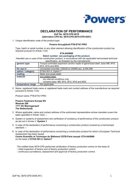 DECLARATION OF PERFORMANCE