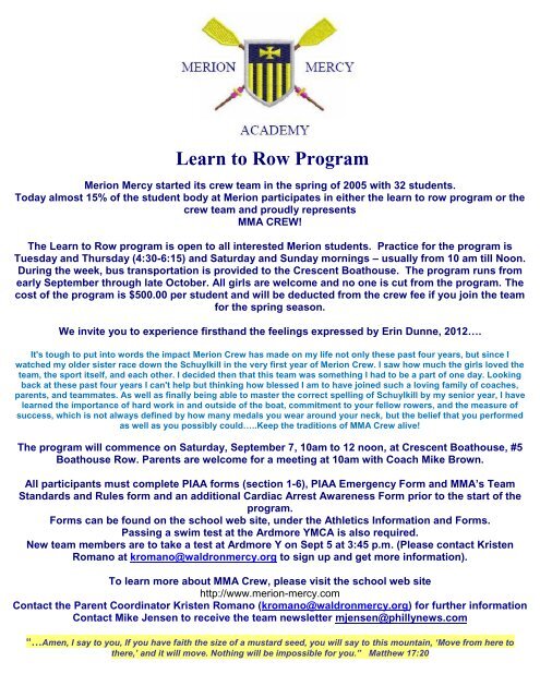 Learn to Row Program - Merion-Mercy Academy
