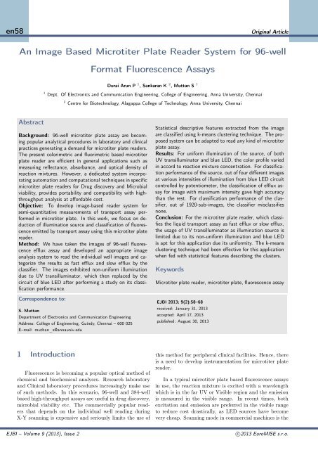 An Image Based Microtiter Plate Reader System for 96-well ... - EJBI