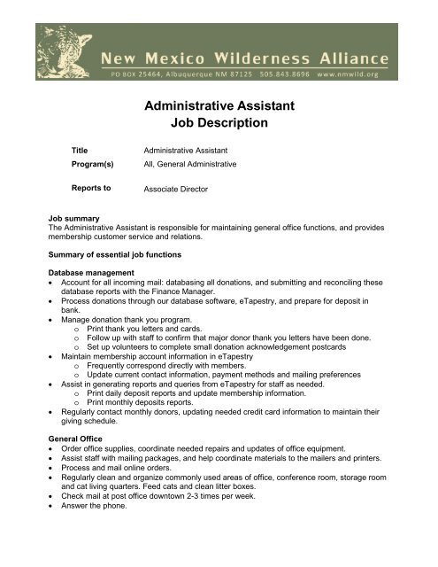 Administrative Assistant Job Description Administrative Assistant Job 
