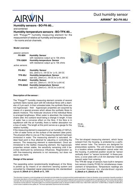 Duct humidity sensor - Airwin.net